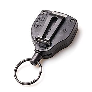 KEY-BAK SUPER48 HD 8oz. Locking Retractable Keychain, 48" Stainless Steel Cable, Black Polycarbonate Case, Steel Belt Clip, Oversized Split Ring