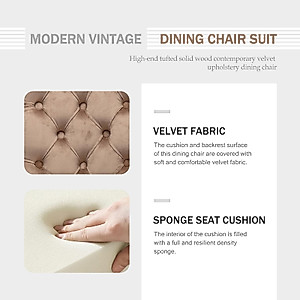 Hixkol Velvet Dining Chairs Set of 2,Upholstered Dining Chairs with Ring Pull Trim and Button Back,Modern Seating for Kitchen, Bedroom & Living Room(Khaki)