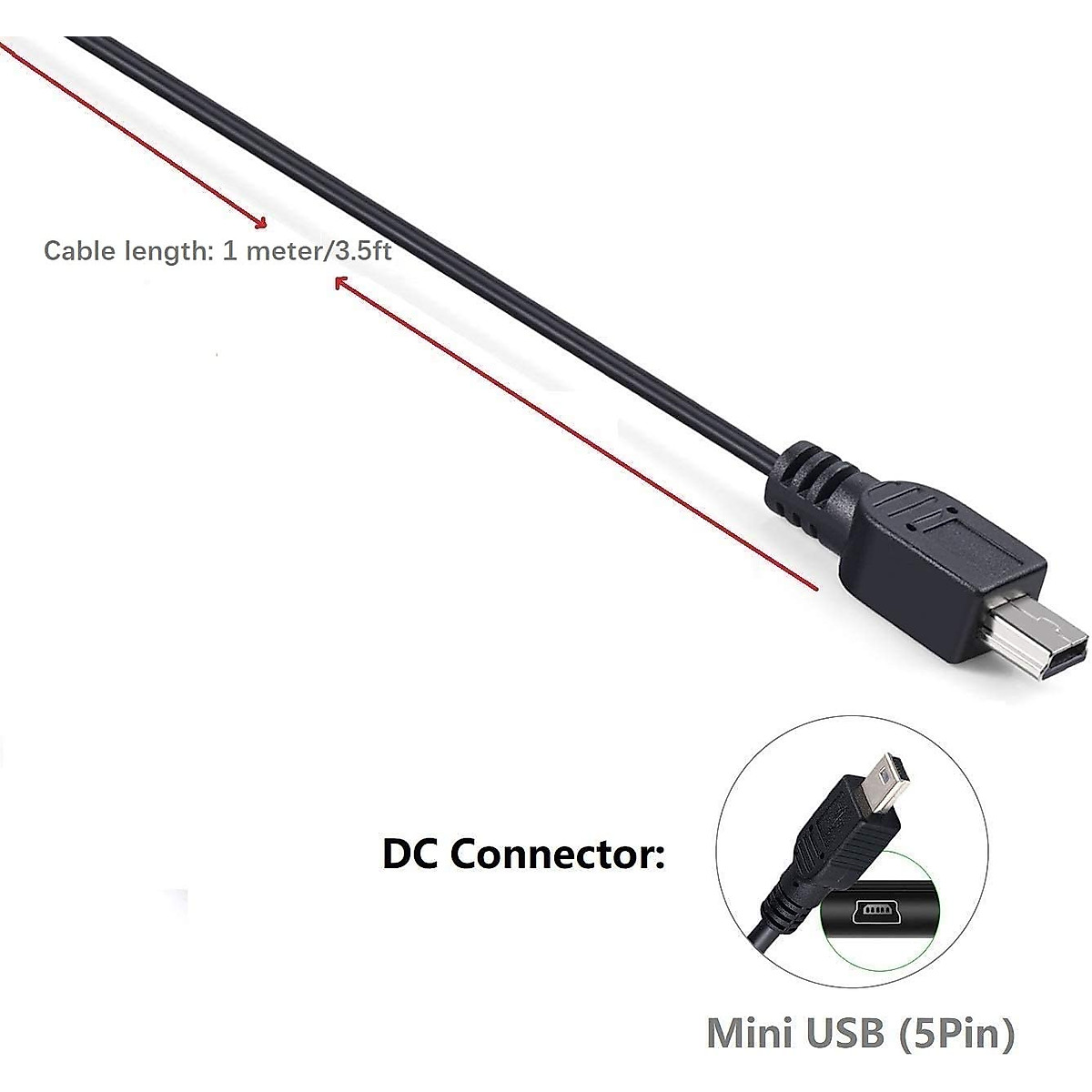 DC 5V Adapter,Mini USB Cable AC DC Adapter Mini B DC Cord for Scan Radio,Record, T1 Calculator,Blue Dnowball Mic, MP3,Camera,Tablet,Hub,DVR, ps3 Controller,Black