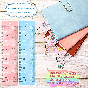 12 Pieces Unicorn and Rainbow Theme Bookmarks with 12 Pieces Metal Charms, Inspirational Quotes Bookmarker Unicorn Page Markers for School Reading Boys Girls Teens and Adults