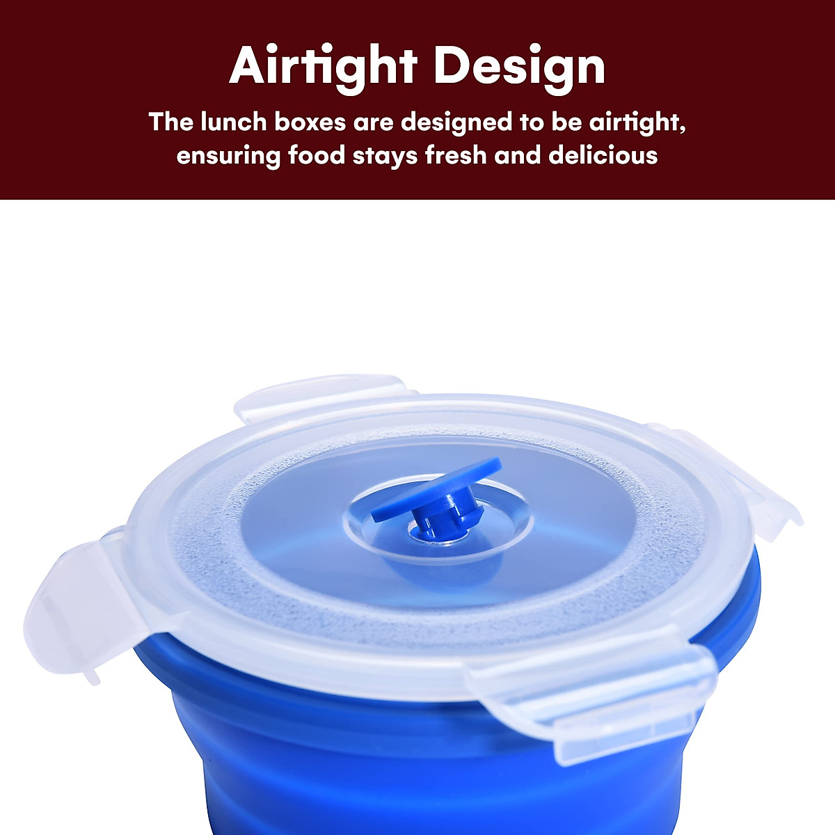 Collapsible Food Storage Containers with Lids - Silicone Bowls with Airtight Lid for Kitchen, Camping, Hiking - BPA Free, Microwave, Dishwasher and Freezer Safe Lunch Boxes - Salad Bowl Container