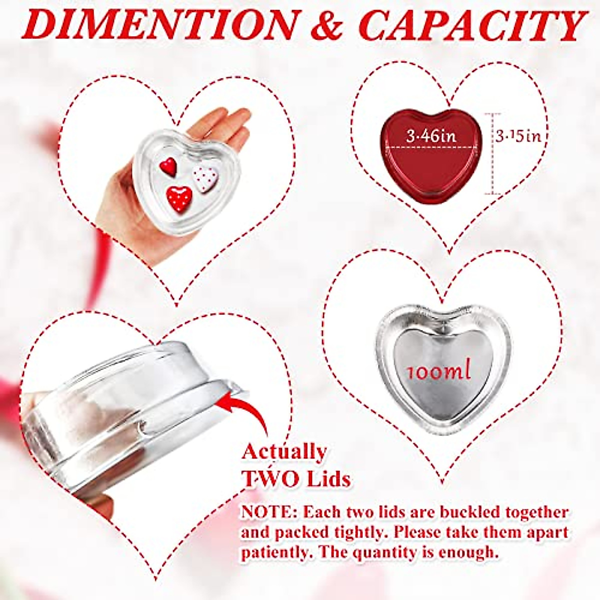 Aluminum Foil Cake Pan Heart Shaped Cupcake Cup with Lids 100 ml/ 3.4 Ounces Disposable Mini Cupcake Cup Flan Baking Cups for Valentine Mother's Day Wedding Xmas Birthday (Red,40 Sets)