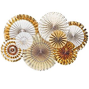Party Paper Fans Gold Hanging Garland Glitter for Birthday Wedding Baby Shower Bridal Valentine's Day Girl's Decoration 8 Pack