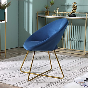 Roundhill Furniture Slatina Silky Velvet Upholstered Accent Chair with Gold Tone Finished Base, 25D x 28W x 31.5H in, Blue