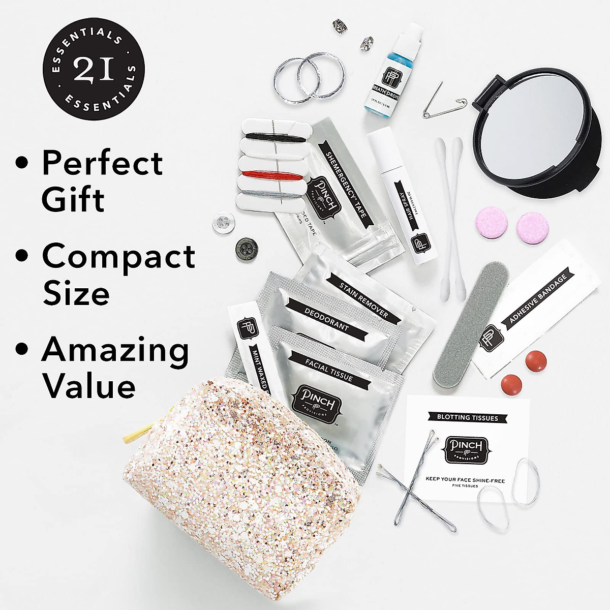 Pinch Provisions Minimergency Kit for Brides, Pink Diamond, Includes 21 Must-Have Emergency Essential Items for Your Big Wedding Day, Compact, Multi-Functional Zipper Pouch, Perfect Survival Kit Gift