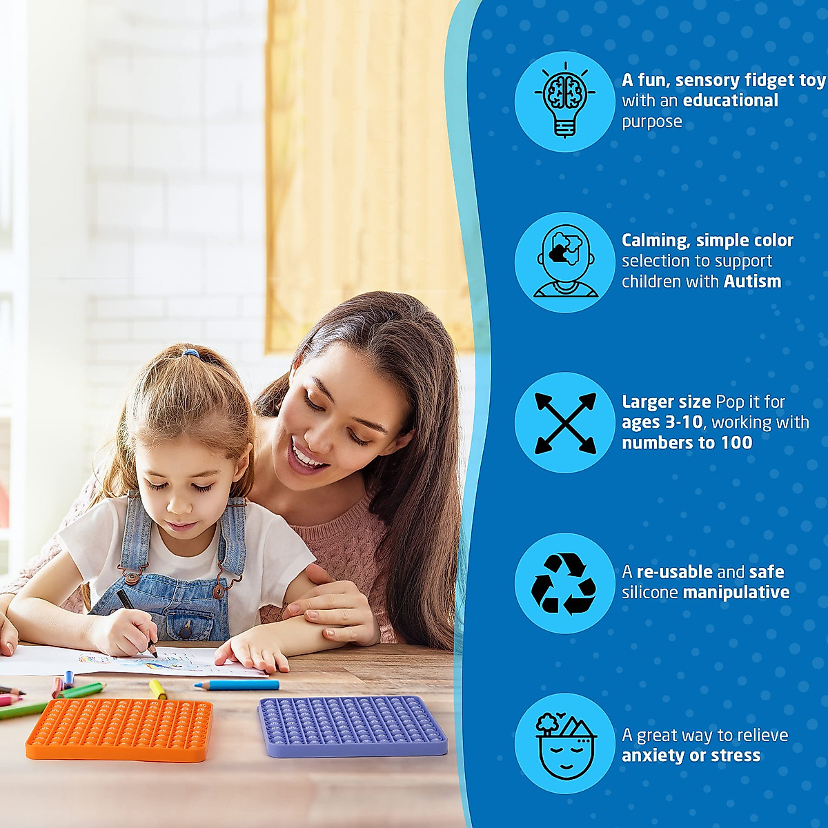 Pop it Numbers 100 Sensory Math Manipulative (Blue) Large Educational Consecutive Number pop it. Autism/ADHD Friendly Classroom Supply is Perfect for Home or Any Elementary Classroom