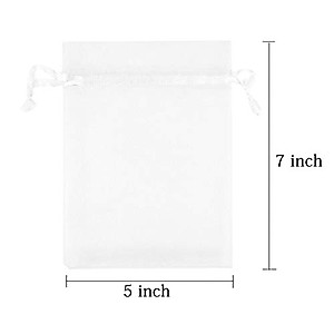 50 Pcs 5x7 inch Gift Wrap Bags, Organza Sheer Clear Tulle Fabric, White Drawstring Sachet for Baby Shower Favor, Birthday Party Favor, Bachelorette Party, Girls Graduation,Small Votive Candles,Marble