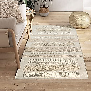 SUMGAR Boho Tribal Area Rug-3x5 Woven Cotton Rug for Bedroom, Washabel Rug, Bedroom Decor, Beige Cream Neutral Rug, Handmade Tufted Knoted Soft Rug with Sparkle Gold Metalic, for Living Room Entryway