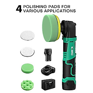 KIMO Cordless Car Buffer Polisher Kit w/1 Hour Fast Charger, 5 Variable Speeds, 4-INCH Small Buffer Polisher for Car Detailing, 6 Accessories for Car Waxing/Scratch Removing/Home Appliance Polishing