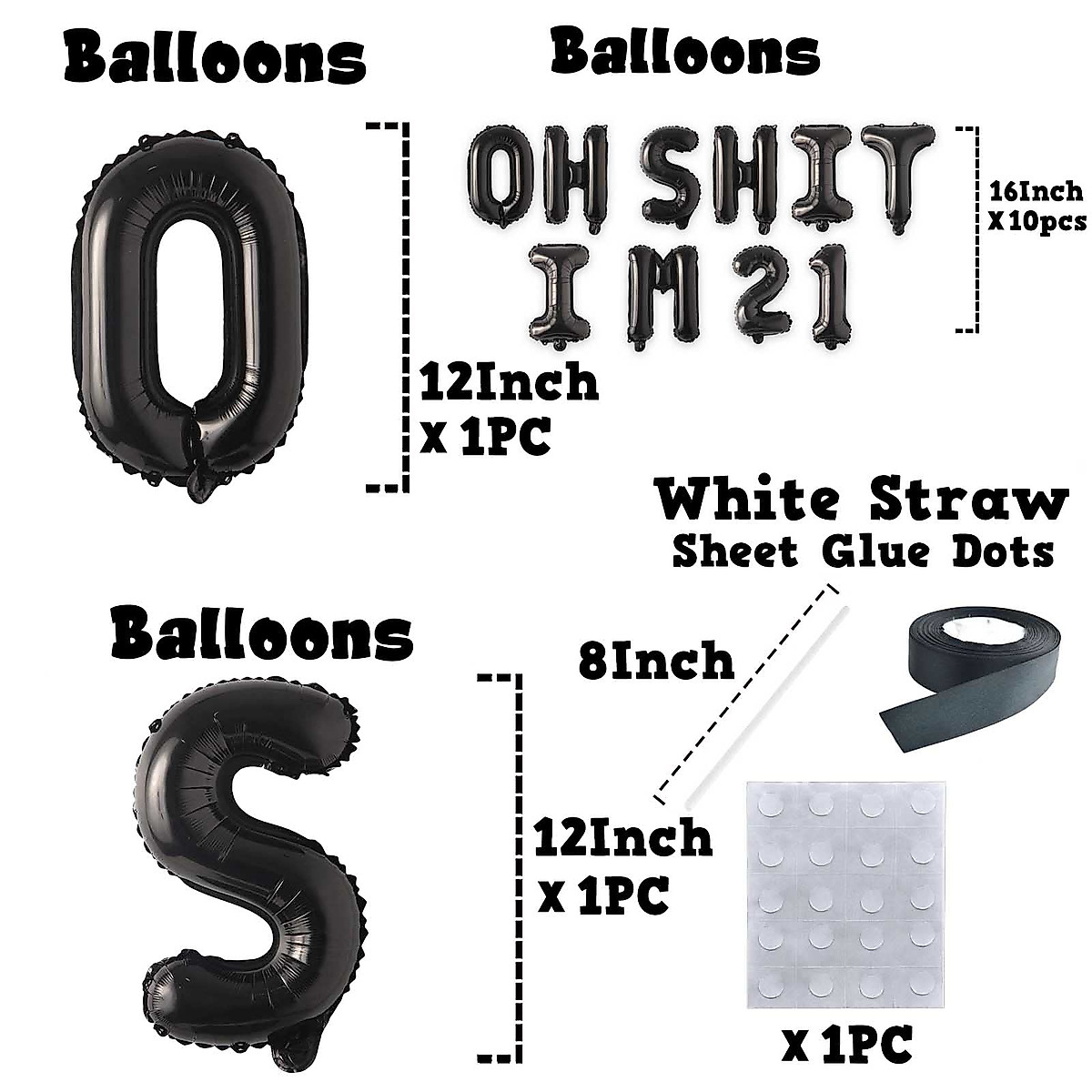 Oh I’m 21! Latex Balloons 16 Inch Black Hallo Twenty Five Cheers to 21 Years Old Theme Decor for Man Woman Happy 21st Birthday Party Photo Studio Prop Flag Decorations Favors Supplies