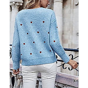 Alsol Lamesa V Neck Sweaters for Women Heart Long Sleeve Embroidery Pattern Pullover Sweaters