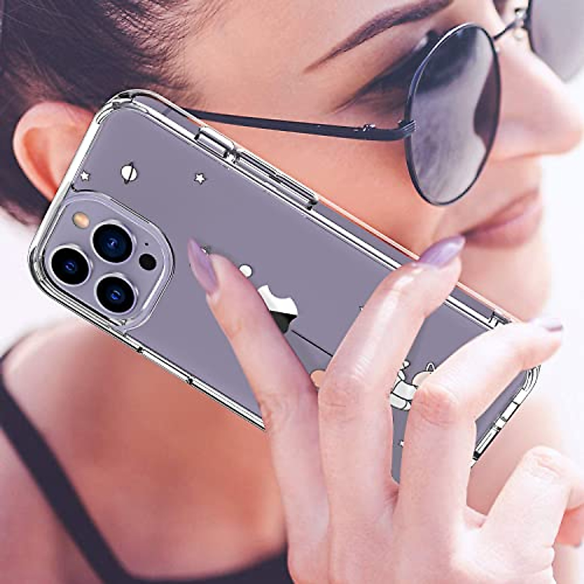 LUHOURI iPhone 14 Pro Max Case with Screen Protector, Clear Fashion Designs Protective Phone Cover for Women Girls, Slim Durable Phone Case for iPhone 14 Pro Max 6.7" Astronaut in The Space