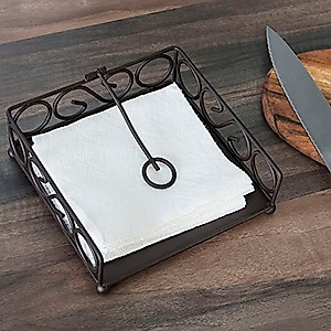 Napkin Holder For Table, By Home Basics (Bronze) | Napkin Holders For Kitchen | Scroll Design Table Napkin Holder with Stopper Medium