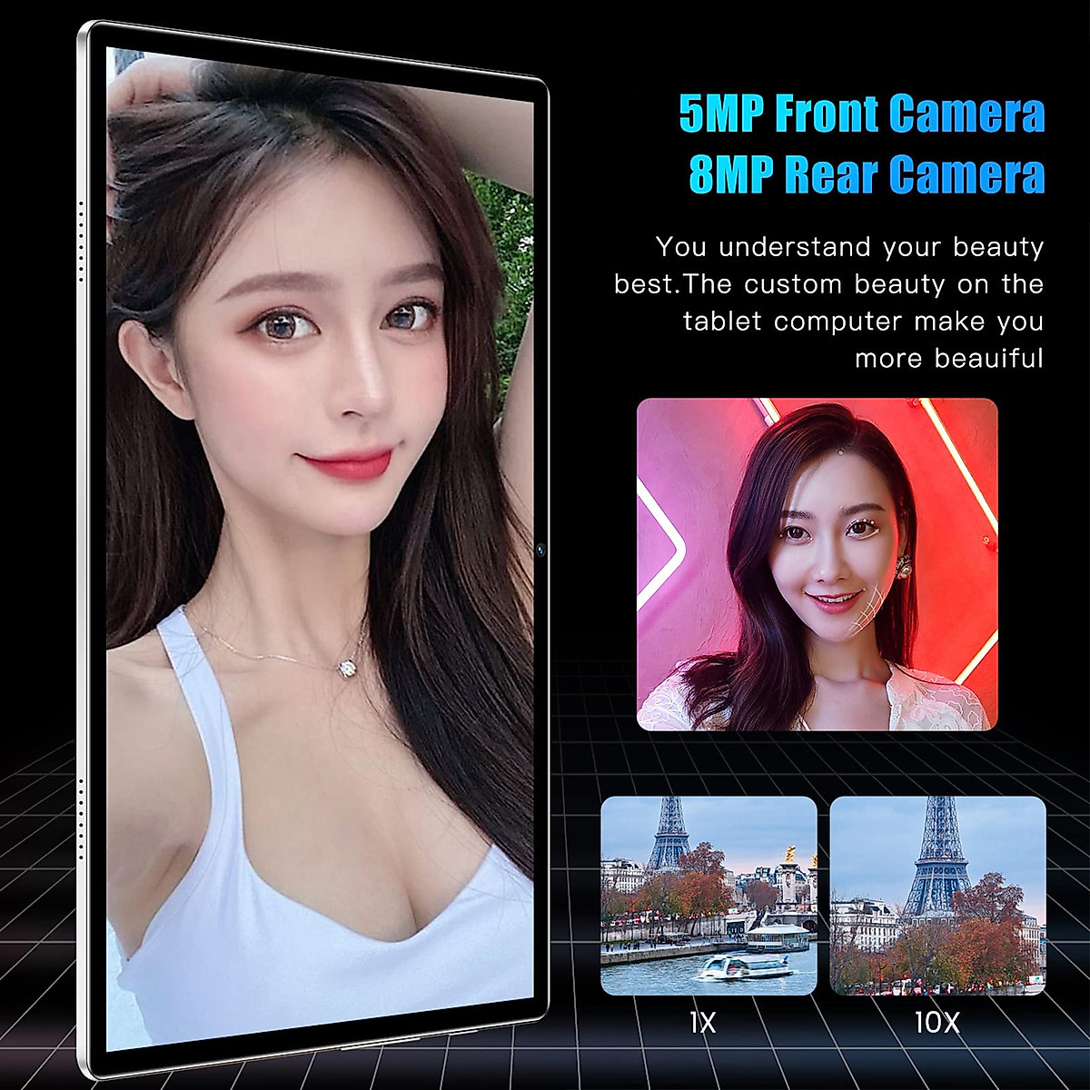 Dpofirs 10 Inch Androids 10 Tablet, 4GB 128GB Octa Core Processor Tablet Computer with 5MP 8MP Camera, WiFi BT HD Display, 6000mAh Dual Slots 3G Call Gaming Tablet(White)