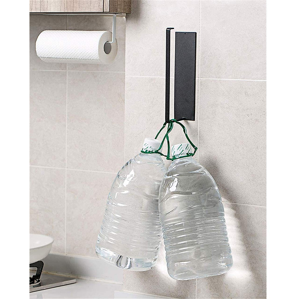 Votono Towel Rack Self Adhesive Toilet Paper Roll Holder Wall Hanging Rack Wall Mounted Kitchen Washroom (2 Pack Black)