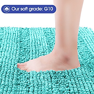 ACCUMTEK Striped Teal Green Bathroom Rug Set 3 Pieces Ultra Soft, Non Slip Chenille Toilet Mat, Absorbent Plush Shaggy Bath Mats for Bathroom, Bedroom, Kitchen, Turquoise