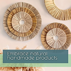 Maraa Wall Basket Decor Set of 4 Seagrass Baskets. Luxurious Wicker Wall Art for Bedroom, Living Room, Home Office - Boho, Farmhouse, Rustic Style Hanging Decorative Woven Wall Baskets