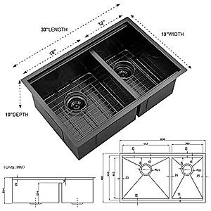33 Black Undermount Kitchen Sink Workstation - iAnomla 33 x19 Inch Black Kitchen Sink Undermount Sink 16 Guage Stainless Steel Ledge Workstation 60/40 Double Bowl Kitchen Sink with Cutting Board