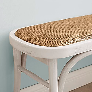 Linon White Bentwood Natural Woven Rattan Seat Hank Bench, White & Natural