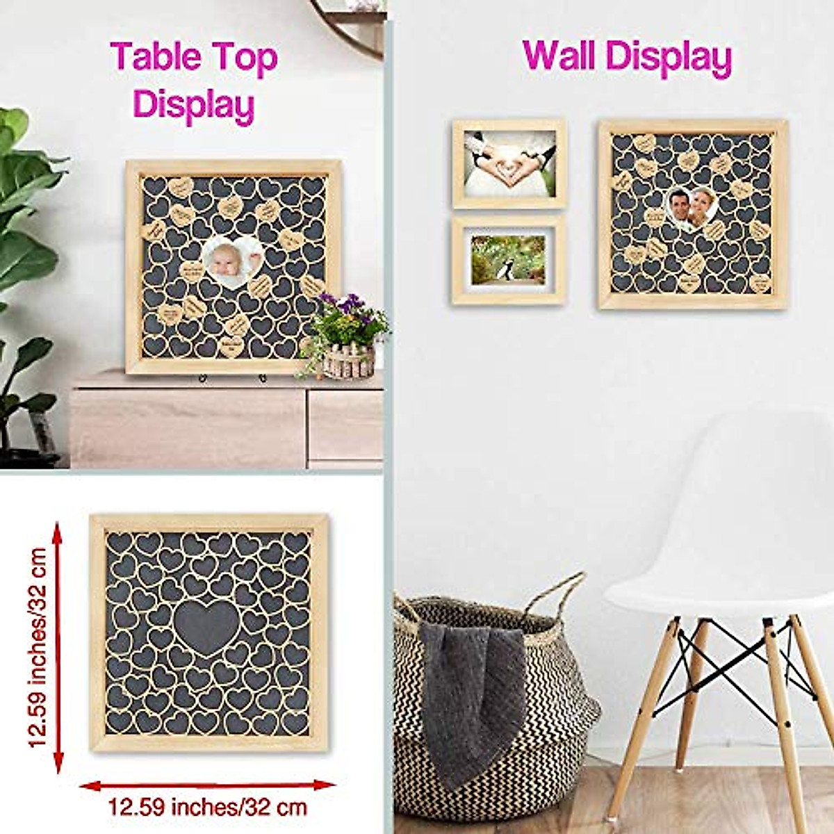 HavenSnug Guest Book Alternative Picture Frame - 55 Small and 1pc Big Wooden Heart for Funeral Guest Book, Memorial Gift, Wedding, Baby Shower, Bridal Shower, Anniversary, Birthday, Retirement