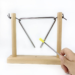 LOONELO Musical Triangle Instruments with Striker and Wooden Stand,Hand Percussion Triangles Musical Instrument for Music Enlightenment (wood-1)
