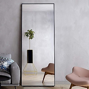NeuType Floor Full Length Mirror Standing Full Body Dressing Mirrors with Stand Hanging Wall Mounted Large Rectangle Metal Frame Leaning Bedroom Living Room Décor 65 x 22 in (Black)