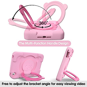 PZOZ Kids Case Compatible for Apple iPad Mini 4 5 7.9 inch, EVA Shockproof Rotate Handle Folding Stand Heavy Duty Protective Cute Boys Girls Cover for 4th Gen 5th Generation (Pink)