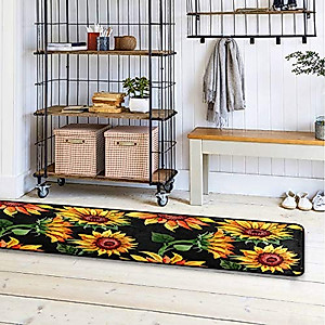 Sunflower Floral Kitchen Rugs Non-Slip Soft Doormats Bath Carpet Floor Runner Area Rugs for Home Dining Living Room Bedroom 72" X 24"