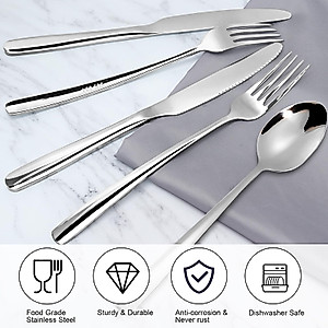 SOLEADER Silverware Set 6 Piece,Stainless Steel Flatware Set,Tableware Cutlery Set, Knives,Spoons and Forks Set,Kitchen Utensils Set with Mirror Polished,Dishwasher Safe