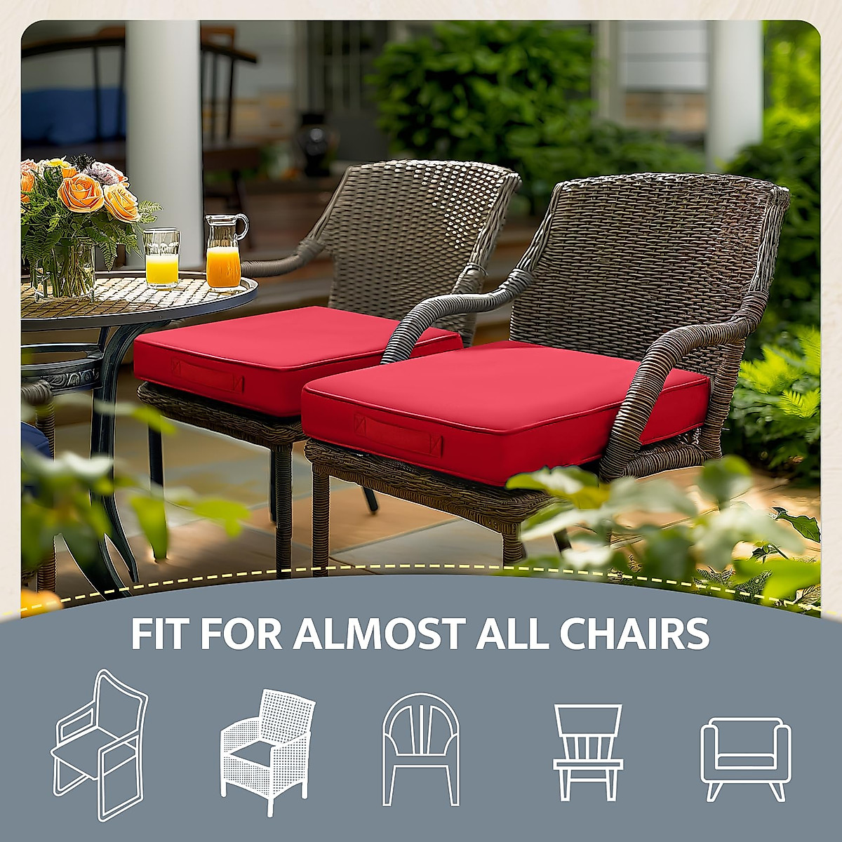 mudilun 16x16x3inch Outdoor Chair Cushions Double Piping with Carrying Handle Patio Furniture Cushions Outdoor with Zipper Waterproof Seat Cushions Set of 2 Durable Garden Sofa Couch Chair Pads