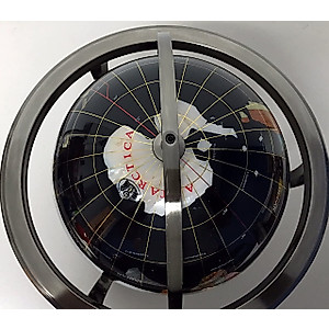 14" BLACK ONYX GEMSTONE GLOBE with Silver Stand