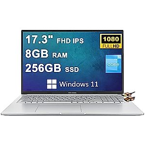 ASUS VivoBook 17 Business Laptop 17.3" FHD IPS Anti-Glare 12th Generation Intel 10-Core i3-1220P (Beats i7-1165G7) 8GB RAM 256GB SSD Intel UHD Graphics USB-C SonicMaster Win11 Silver + HDMI Cable