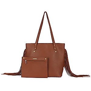 Montana West Fringe Tote Bag for Women Vegan Leather Large Purse for Work Brown