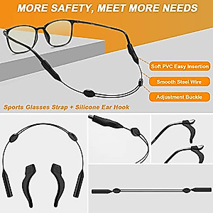 Yeahxing Adjustable Glasses Strap, 4 Pack 14Inch Eye Glasses String Strap with Retainer Ear Cushion, No Tail Anti Slip Sunglasses Strap, Eyeglass Straps, Glasses Straps for Men Women Kids