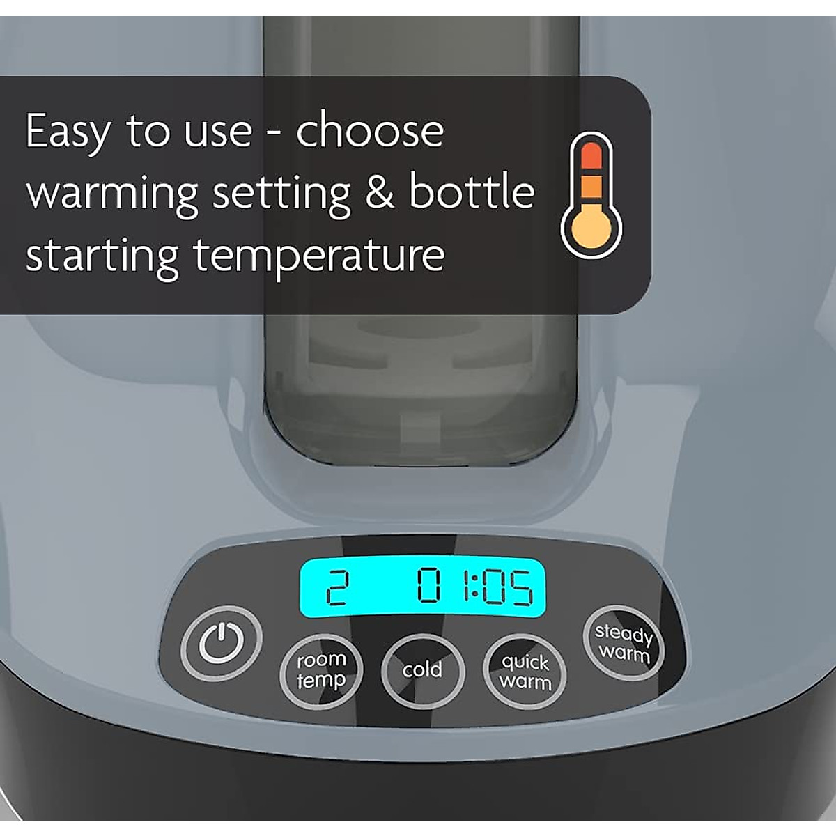 Baby Brezza Safe & Smart Electric Baby Bottle Warmer, Breastmilk Warmer + Baby Food Warmer + Defroster - Universal Warmer Fits All Feeding Bottles: Glass + Plastic – Wireless Bluetooth Control, Slate