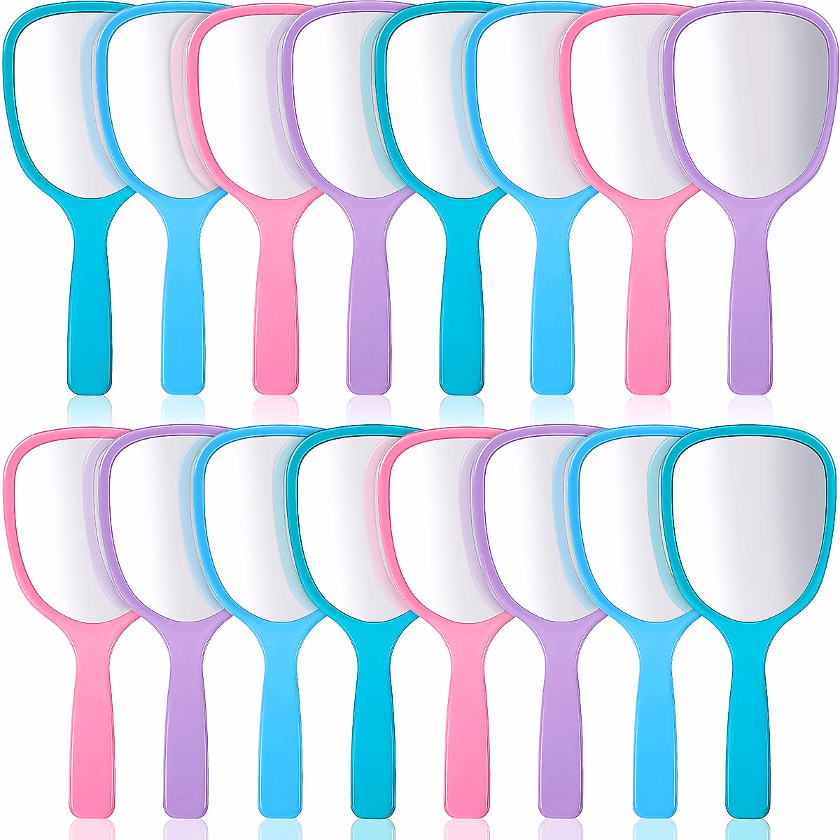16 Pieces Hand Handheld Mirror with Handle Plastic Travel Makeup Handheld Cosmetic Mirror, Portable Vanity Mirror for Travel, Camping, Home, 3.15 Inch Wide, 7.09 Inch Long（Blue, Green, Pink, Purple