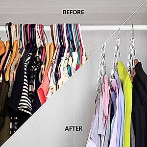 KJfamily Space Saving Hangers Metal Hanger Magic Cascading Hanger Closet Clothes Organizer Multifunctional Clothes Hangers Stainless Steel 6X2 Slots (20)