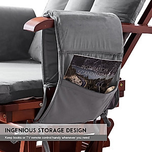 Paddie Glider Rocker Replacement Cushions Set with Storage Velvet Washable Non Slip for Glider Rocking Nursery Chair, 5PCS, Light Grey