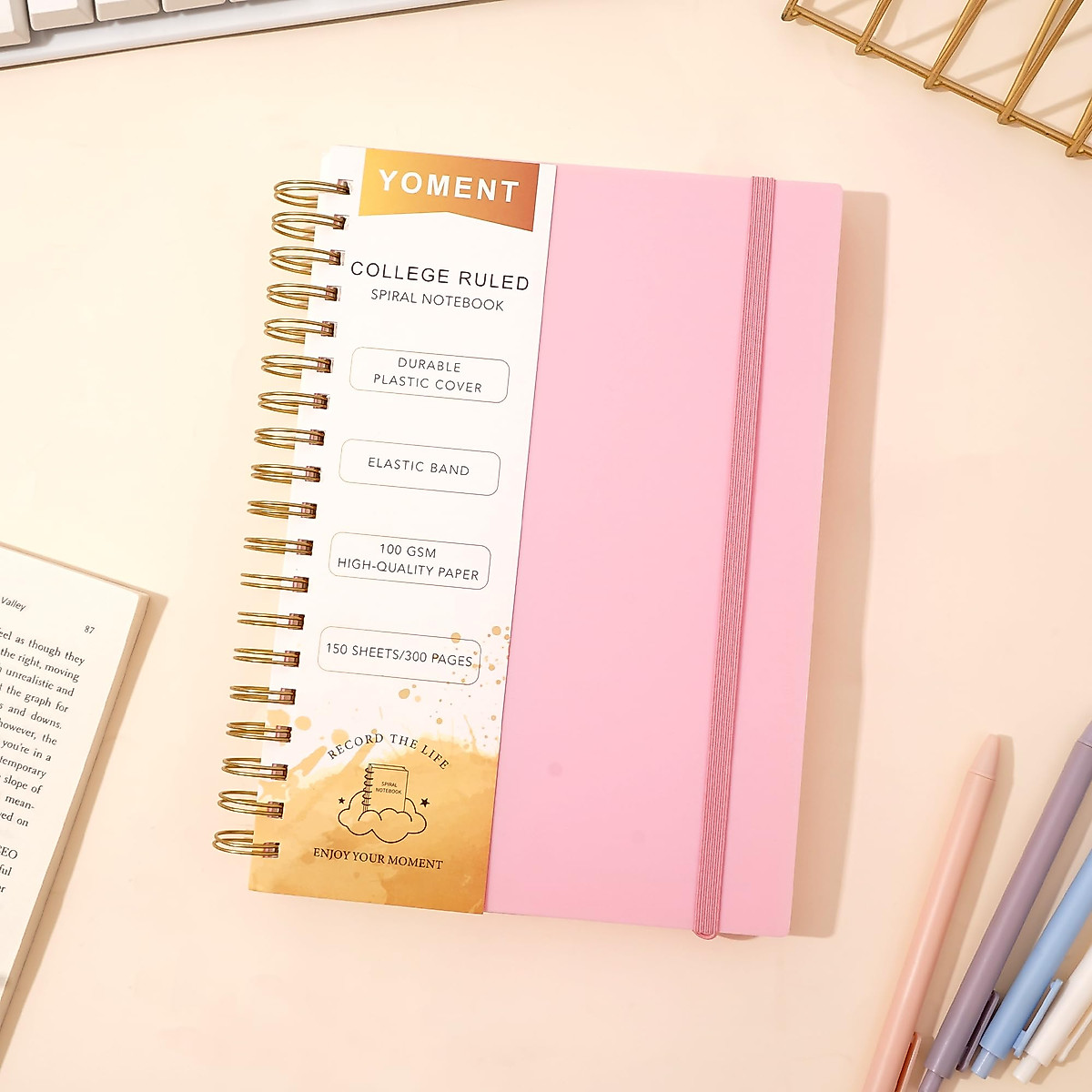 Yoment Spiral Notebook Journal 300 Pages Large Spiral Notebook B5 (7.3"x10") College Ruled Journals for Women Men Thick Spiral Bound Journal for Writing Work School, Pink