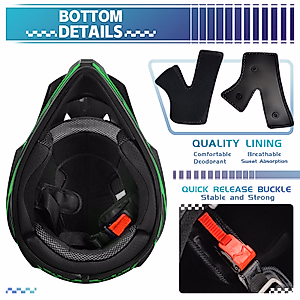 Youth Kids Motocross Dirt Bike Helmet DOT Approved ATV Motorcycle Full Face Helmet Kids Four-Wheeler Offroad Street MX Helmet with Gloves,Goggles,Face Shield 4-Piece Set (Green, Small)