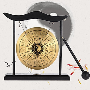 Xiaoling Zen Chinese Table Gong - Zen Art Brass Feng Shui Desktop Gong, Mini Percussion Desk Gong with Mallet, Wind Chime Percussion Instruments, for Home Decor Housewarming Gift