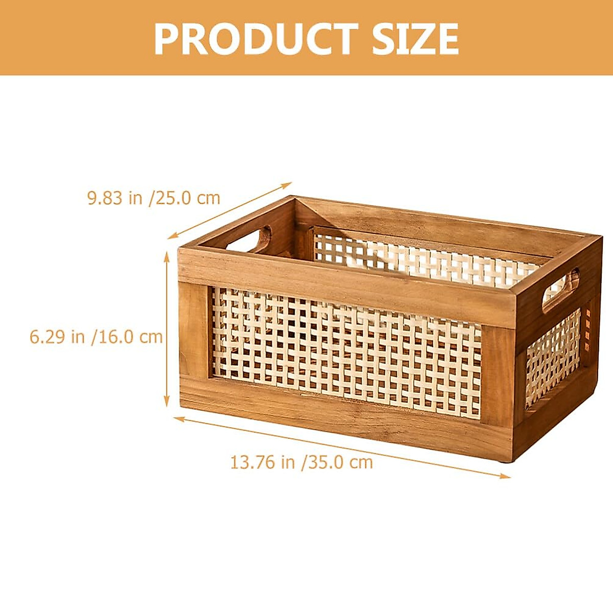 Cabilock Handmade Bamboo Rattan Storage Basket Home Office Tabletop Shelf Organizer Woven Storage Bin with Wooden Frame & Handles