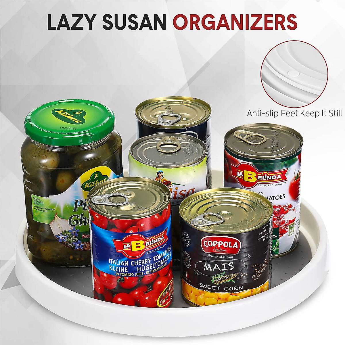 Mimorou 6 Pcs Lazy Susan Turntable for Organizer Cabinet 10 Inch 12 Rotating Spice Rack Round Display Stand Kitchen Refrigerator Pantry Countertop Under Sink Organizing, White, Gray