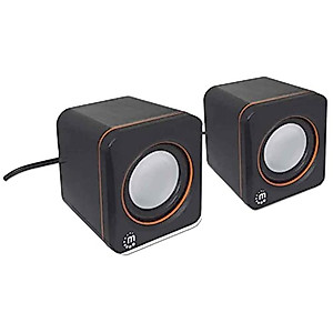 Manhattan USB Powered Stereo Speaker System - Small Size - with Volume Control & 3.5 mm Aux Audio Plug to Connect to Laptop, Notebook, Desktop, Computer - 3 Yr Mfg Warranty - Black Orange, 161435