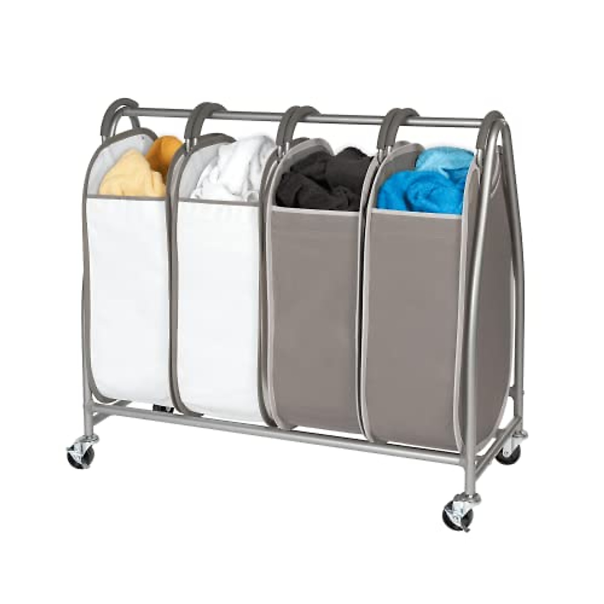 4 Pocket Laundry Hamper With Wheels by Neatfreak! - Rolling Storage Cart With 4 x Dirty Clothes Hamper Tote Bags For Towels, Blankets & Bathroom Organization - Quad Laundry Sorter - 39 x 16 x 35 in