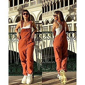 Women's Casual Adjustable Denim Bib Overalls Jeans Pants Fashion Loose Overall Jumpsuits Brown Size X-Large