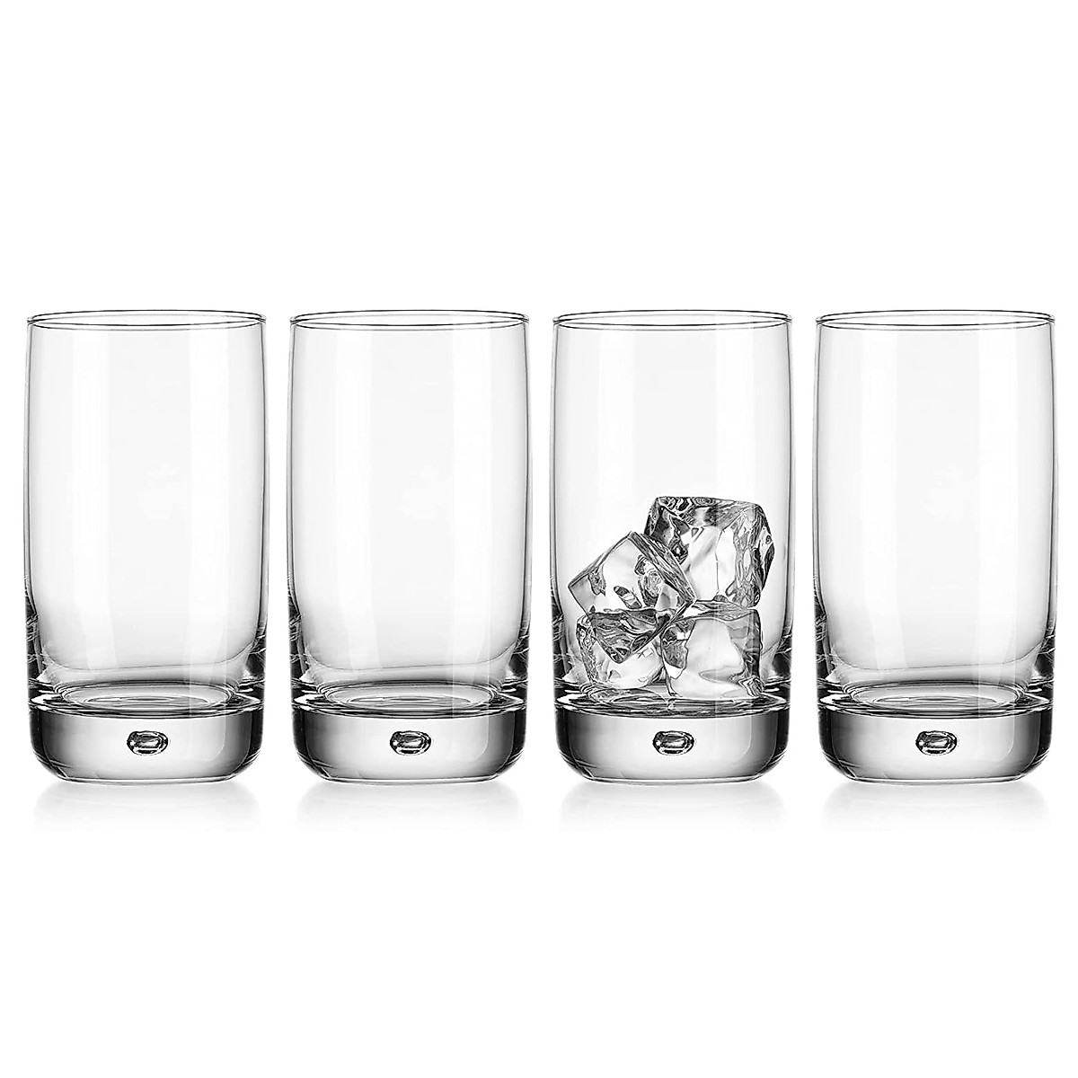 Set of 4 Highball Glasses 16 Oz Collins Cocktail Drinking Glass Cups, Bubble Base Glassware for Water, Juice, Cocktails, Beer Pint Glasses, Modern Basic Tumblers.