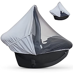 liuliuby 2-in-1 Car Seat Cover - Baby Carseat Canopy with Privacy Sun Shade & Bug Net for Newborn & Infant - Protects Babies from UV Rays, Mosquito & Insect - Carrier Covers for Boys & Girls (Gray)