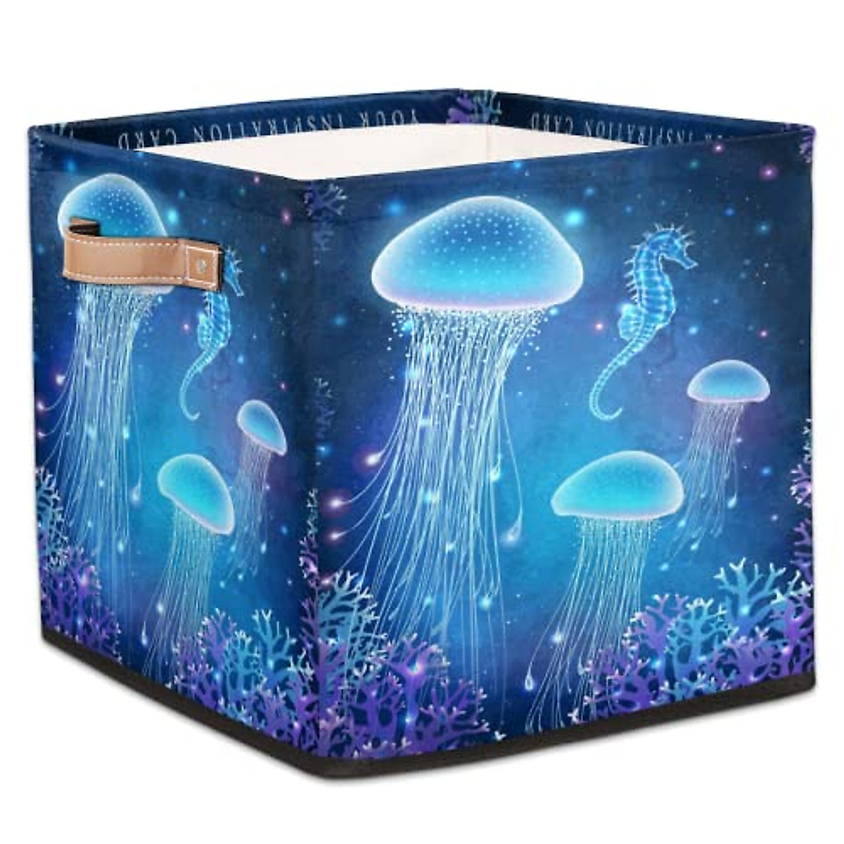 Jellyfish Sea Horse Sea Cube Storage Bins 13 Inch Fabric Storage Basket Square Storage Bins Collapsible Nursery Storage Bin Organizer Basket Storage Box for Shelves, Closet
