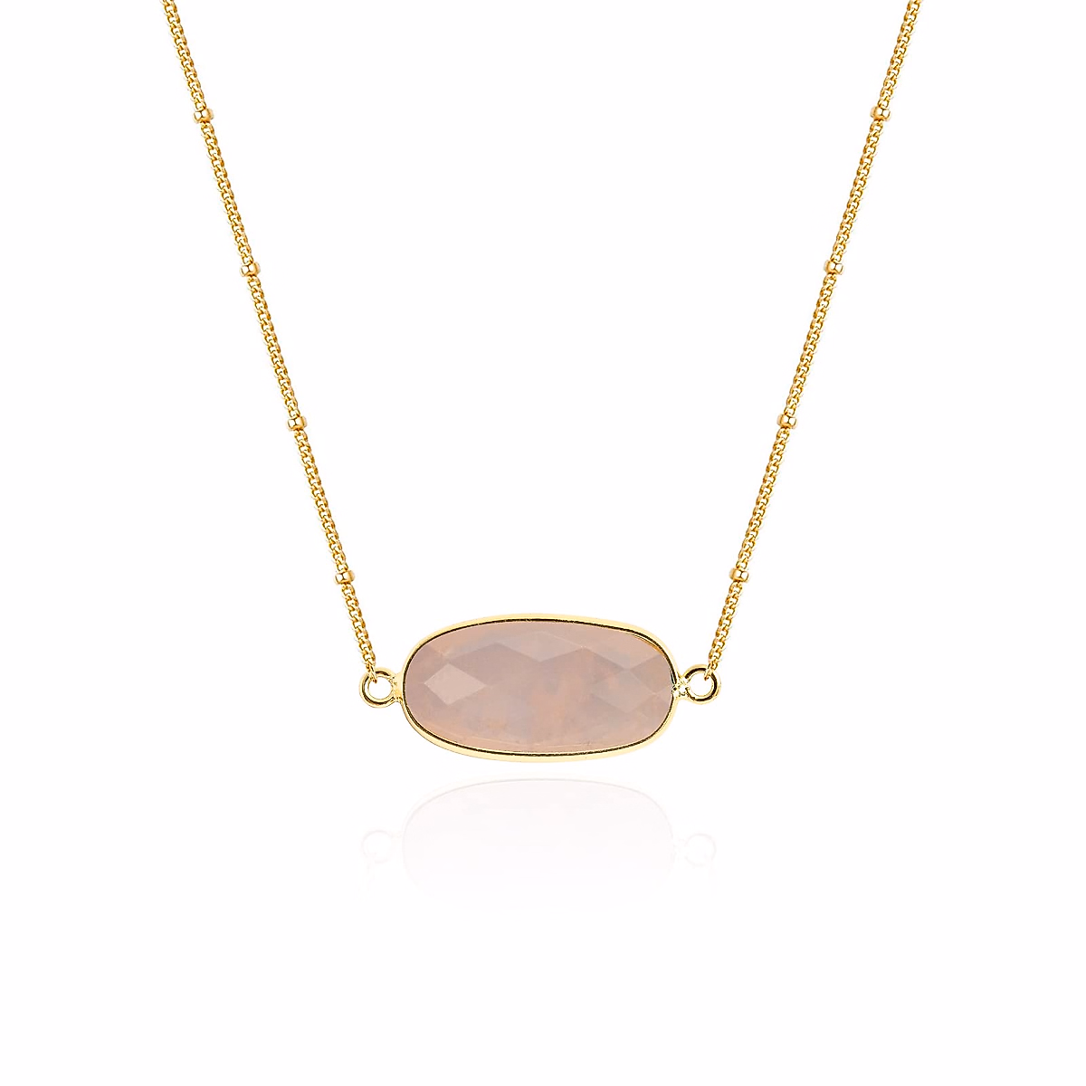Angelstones Natural Rose Quartz Gemstone Pendant Necklace, 14K Gold Plated Healing Crystal Necklaces for Women